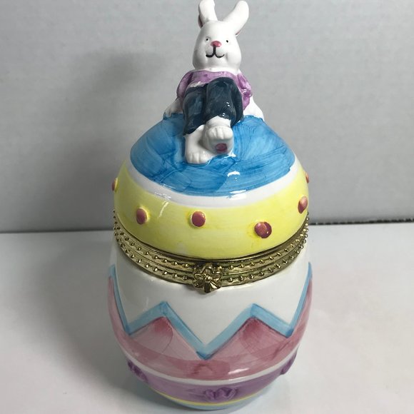 Holiday | Hinged Porcelain Pastel Colors Easter Bunny Egg Shaped ...